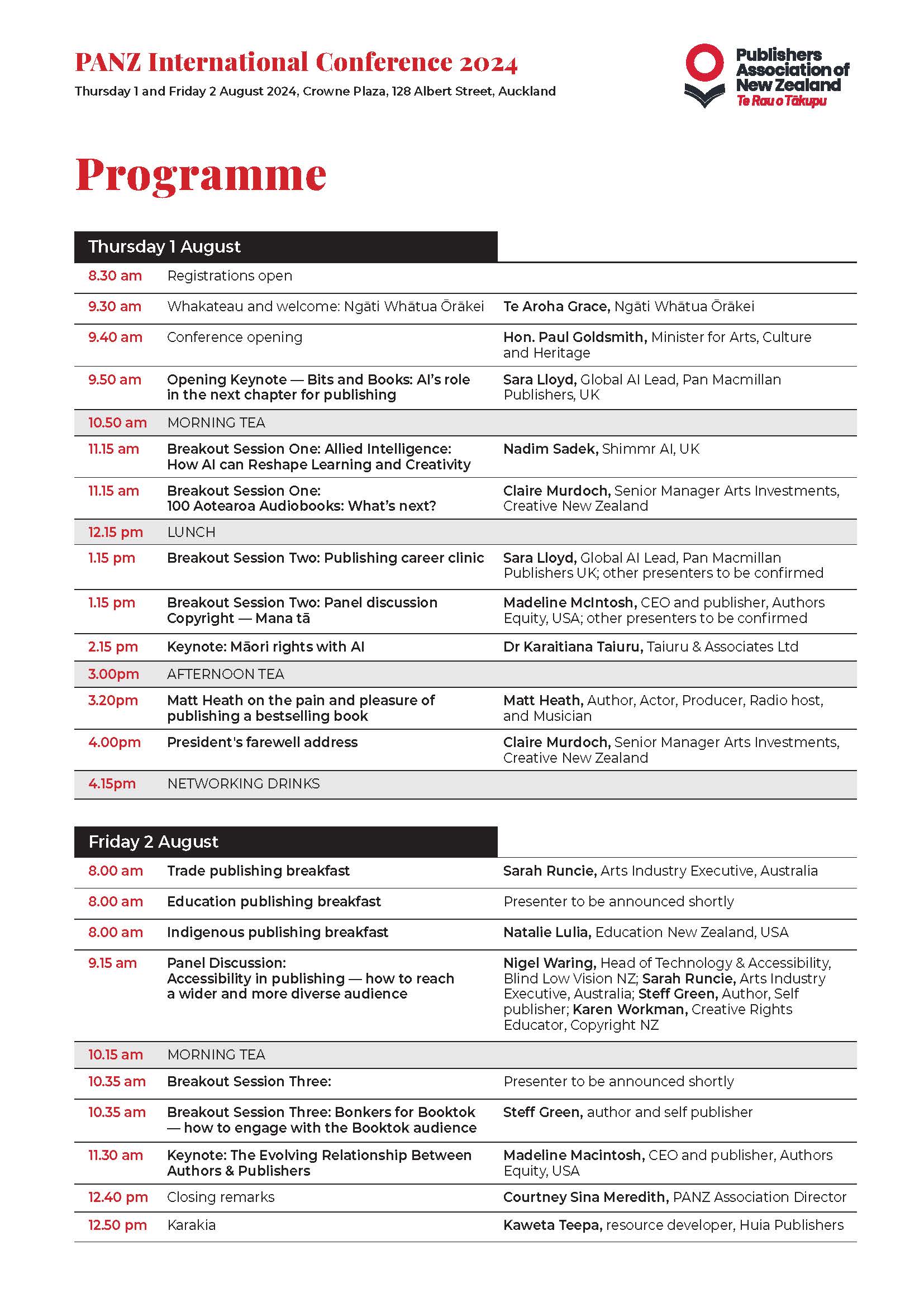 PANZ Conference 2024 - Publishers Association of New Zealand Inc